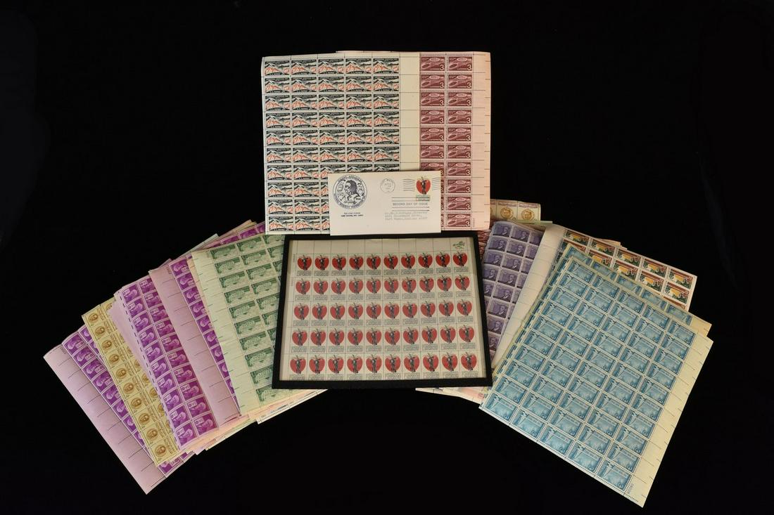 Vintage Us Sheets Of Stamps, Approx. 65 Sheets
