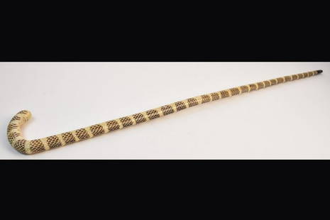 A Taxidermy Lizard Skin And Snake Head Handled Walking Cane
