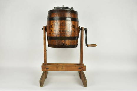 Antique Oak Barrel Butter Churn Mcdermaid