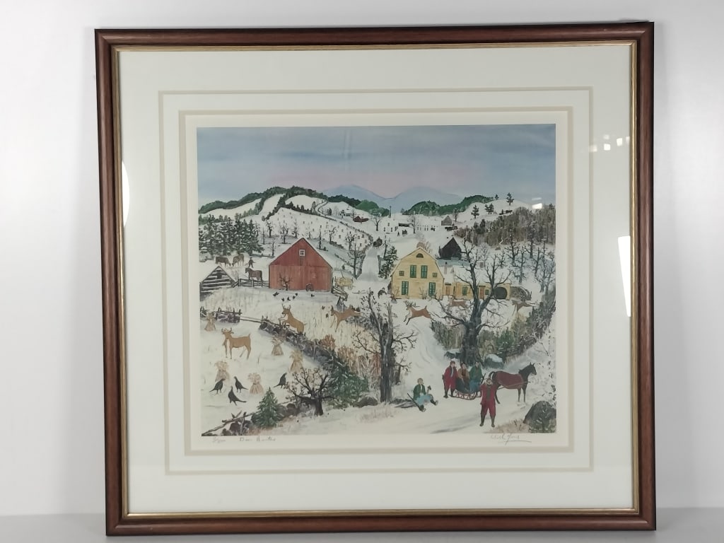 Will Moses Signed Lithograph The Deer Hunters Auction