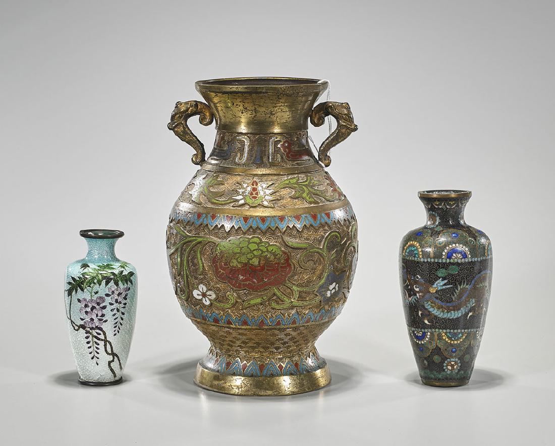 Three Various Japanese Metalwork Vases