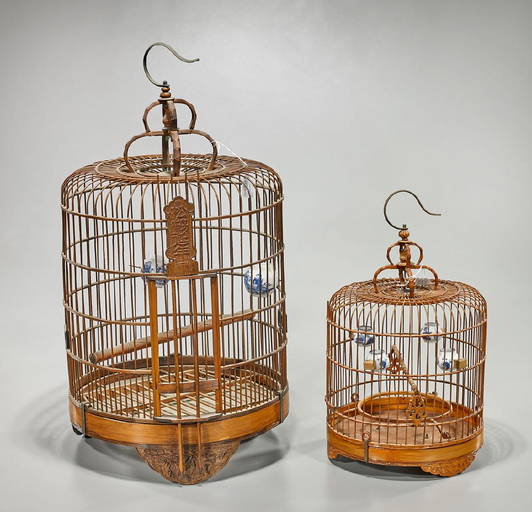 Two Chinese Bamboo Bird Cages