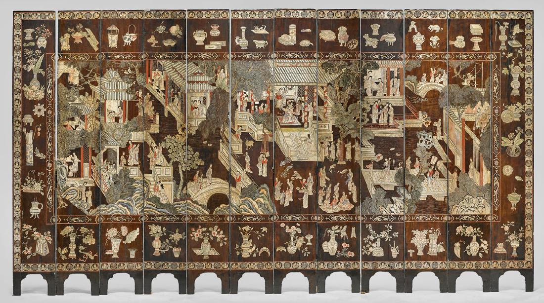 19TH CENTURY TWELVE-PANEL COROMANDEL SCREEN