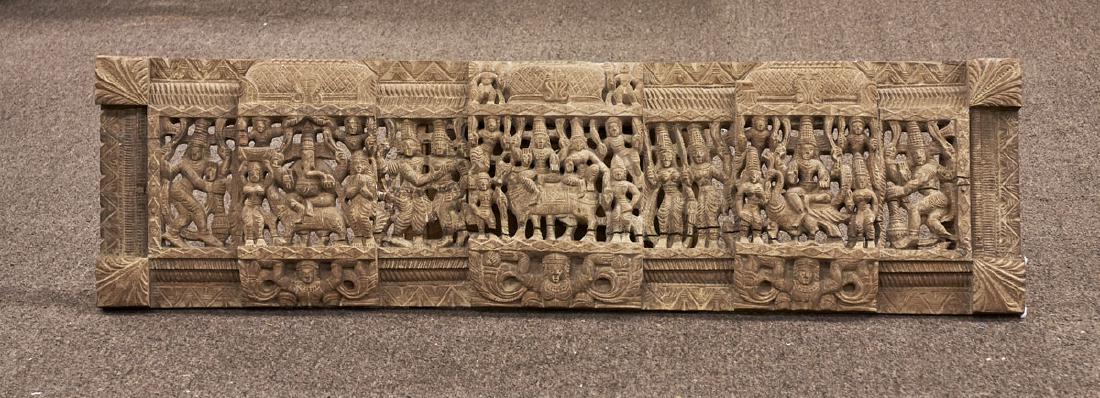 Antique Indian Carved Wood Panel