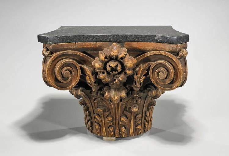 Antique Carved Wood Capital Form Wall Corbel