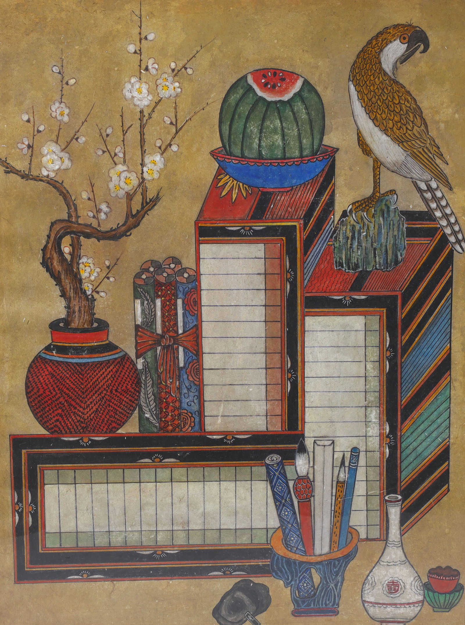 Korean Ink And Color On Paper Folk Painting