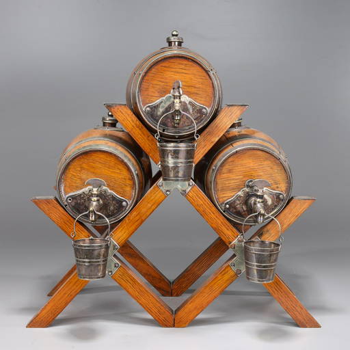 Three English Wood & Silver Plated Whiskey Barrels