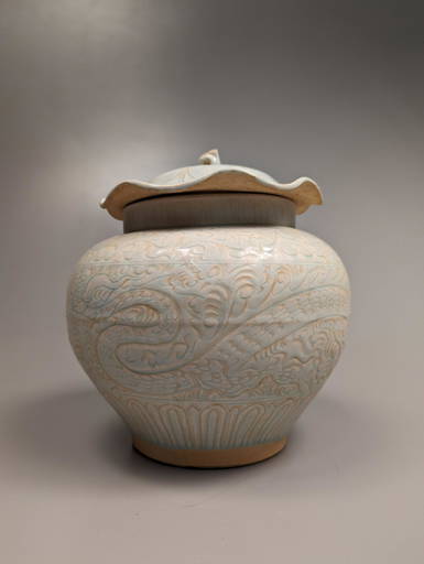 Chinese Carved Yingqing Glazed Jar And Cover