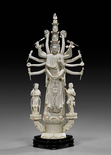 Tall Carved Ivory Multi Armed Deity