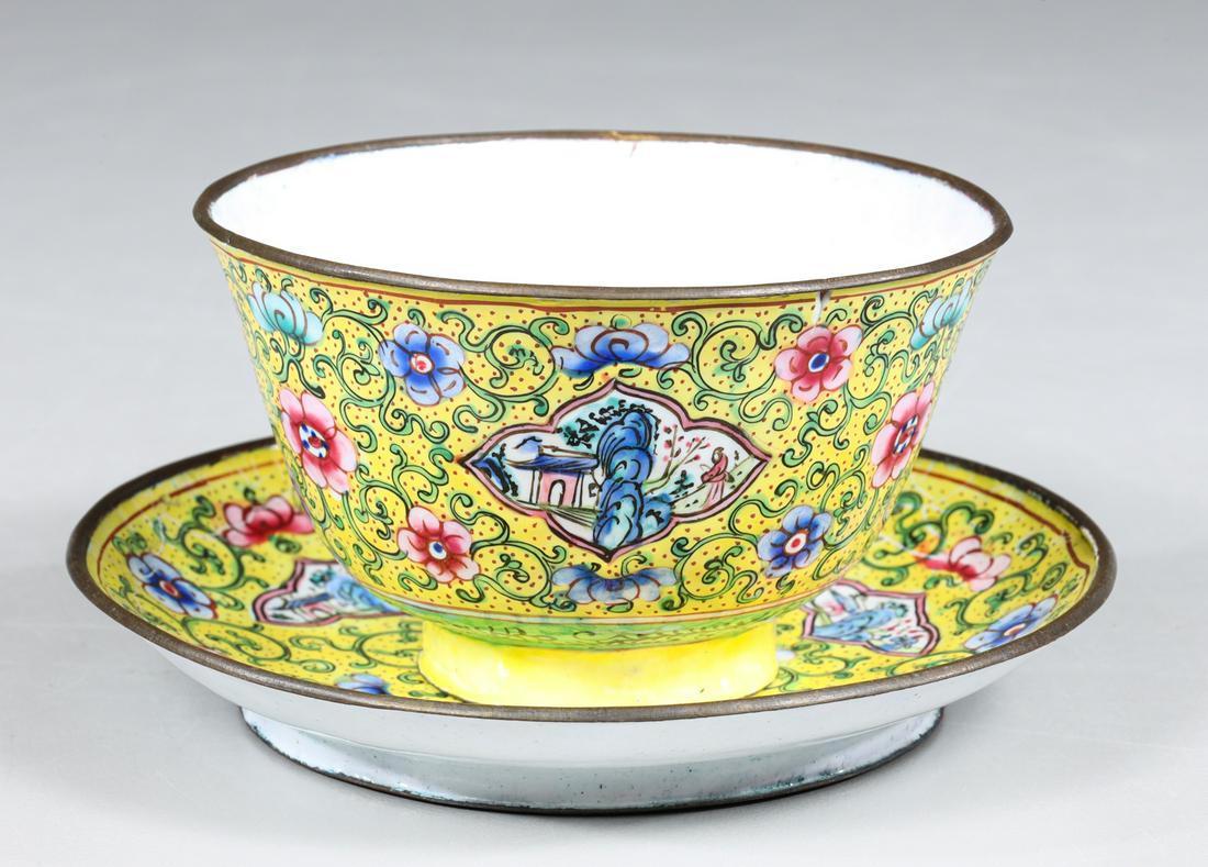 Fine Antique Chinese Canton Enamel Cup And Saucer Auction