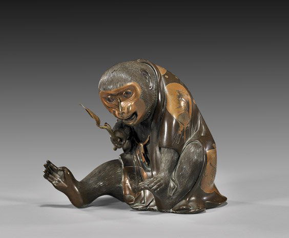 194: ANTIQUE JAPANESE BRONZE OKIMONO: Monkey