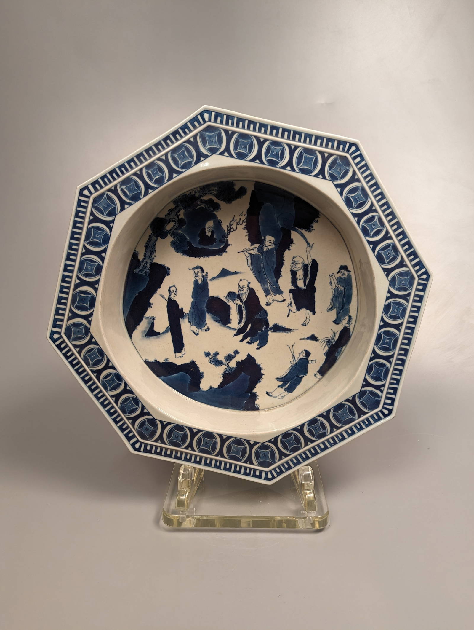Massive Kangxi-style Blue And White Hexagonal Basin/receptacle Auction