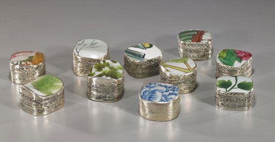 Box Of 10 Chinese Silvered Metal Boxes