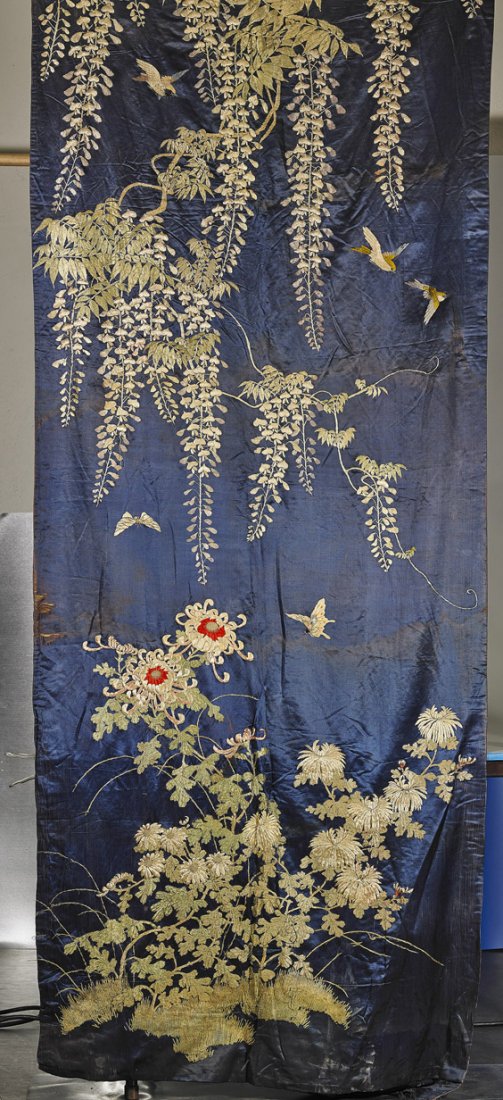 Pair Large Japanese Embroidered Silk Panels