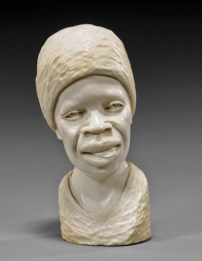 Old African Carved Ivory Bust: Woman