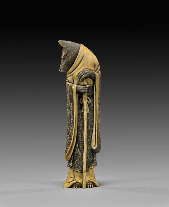 CARVED IVORY NETSUKE: Fox Priest