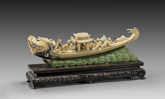 Antique Carved Ivory Dragon Boat