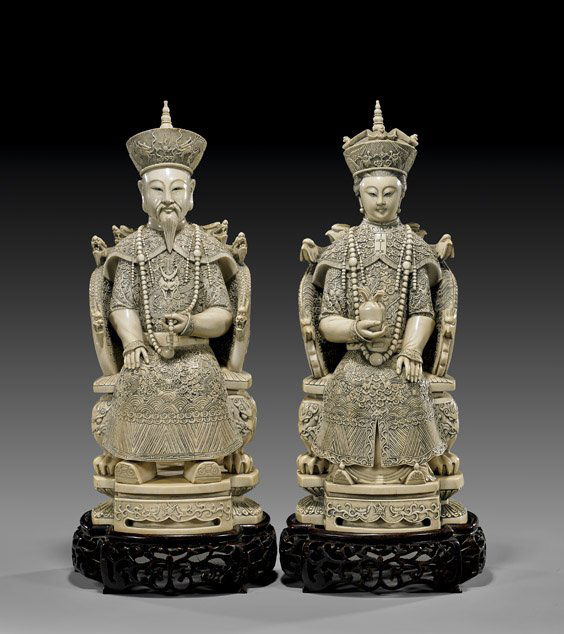 PAIR MASSIVE IVORY EMPEROR & EMPRESS