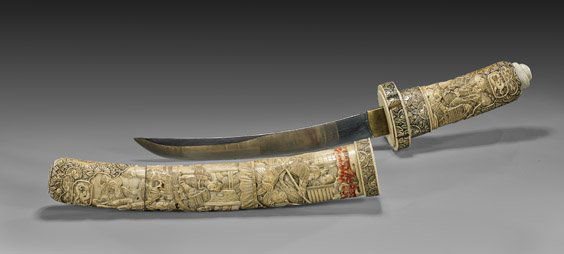 ANTIQUE JAPANESE CARVED IVORY DAGGER