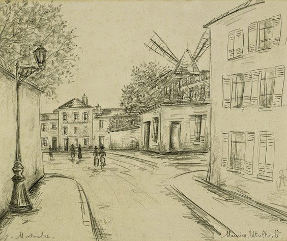 FRENCH DRAWING BY MAURICE UTRILLO