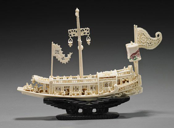 Chinese Carved Ivory Boat - Sep 08, 2013 | Clars Auction Gallery in CA