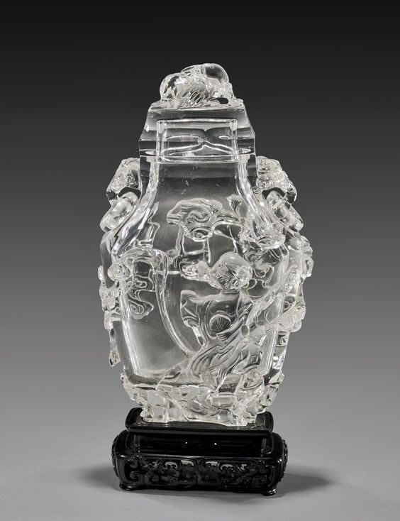 ANTIQUE CARVED CRYSTAL COVERED URN