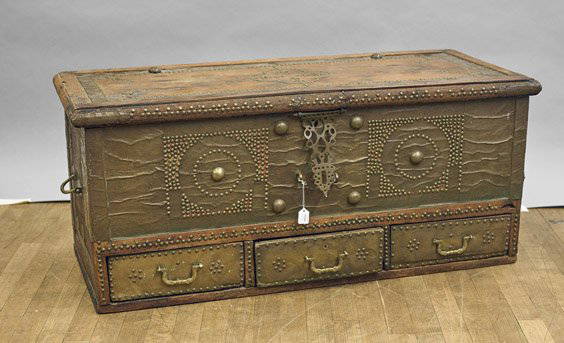 Antique Omani Brass & Wood Wedding Chest