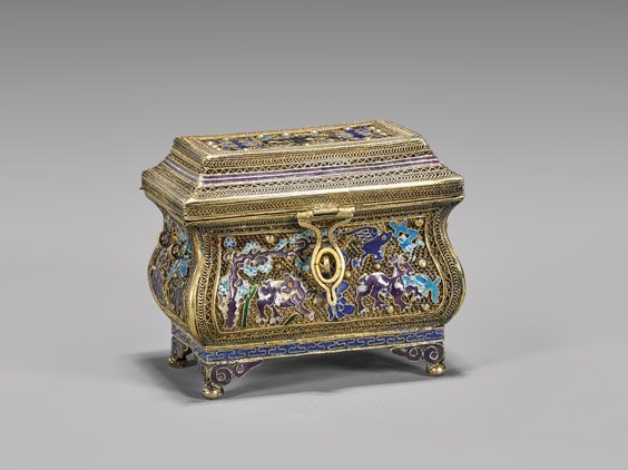 ANTIQUE CHINESE ENAMELED SILVER GILT BOX