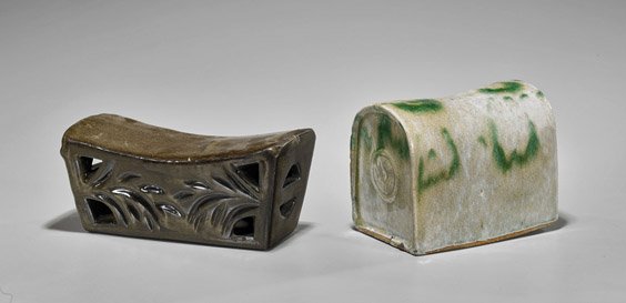 Two Antique Chinese Glazed Ceramic Pillows