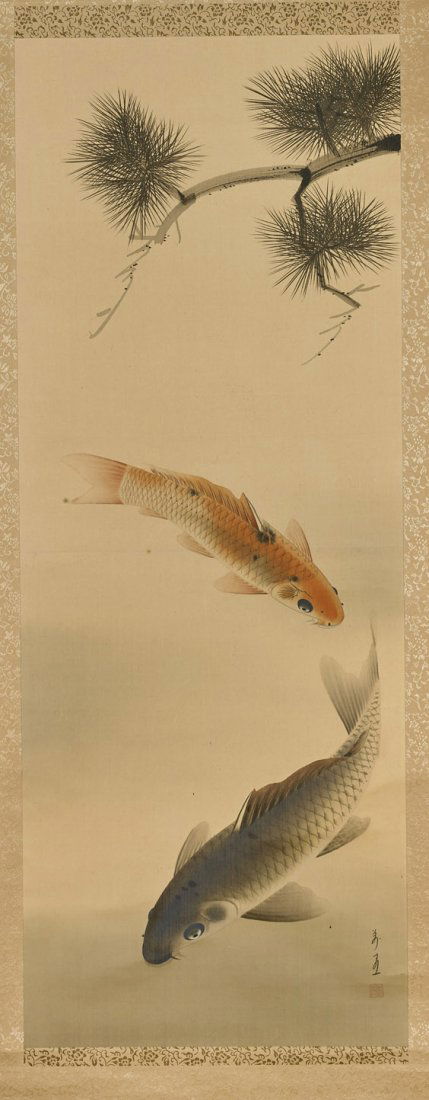 Two Japanese Scrolls: Fish & Arhat