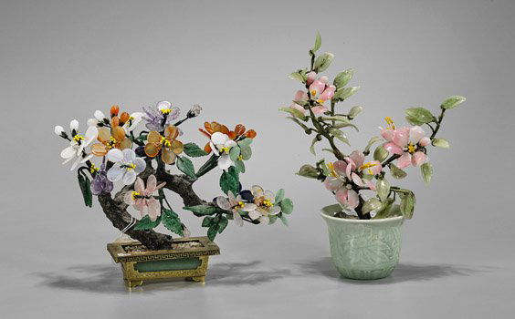 Two Chinese Hardstone "flowering" Trees