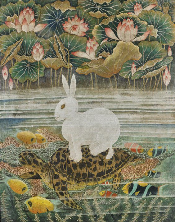 ANTIQUE KOREAN FOLK ART PAINTING: Rabbit