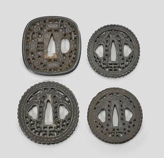 Antique Group Of 5 Japanese Copper And Iron Tsubas Katana Sword Guards