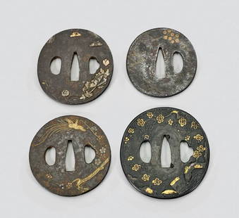 Round Iron Tsuba With Mixed Metal Inlay