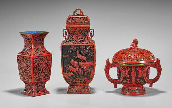 Three Chinese Cinnabar Like Items