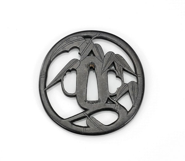 Antique Japanese Kamiyoshi Iron Tsuba: Bamboo