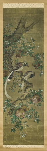 Antique Japanese Silk Scroll: Birds & Flowers
