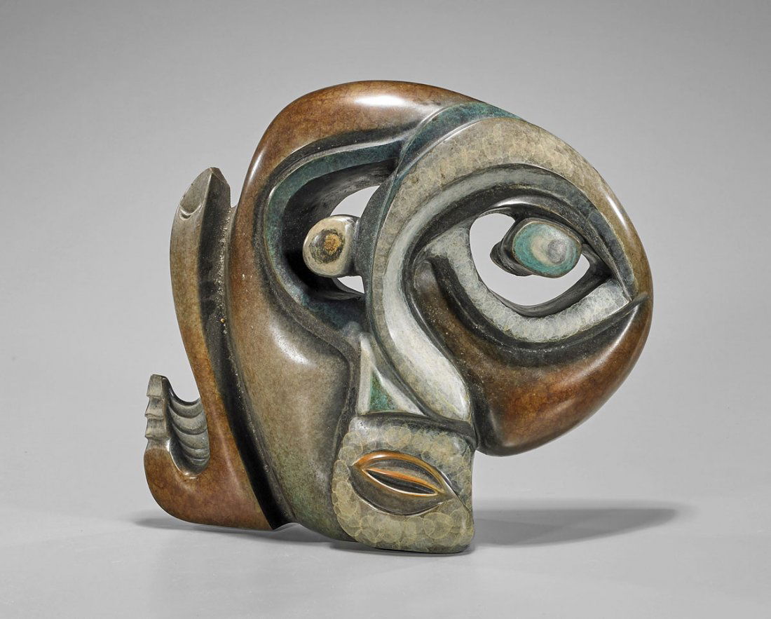 Abstract Bronze Sculptural Mask by Don Riggs