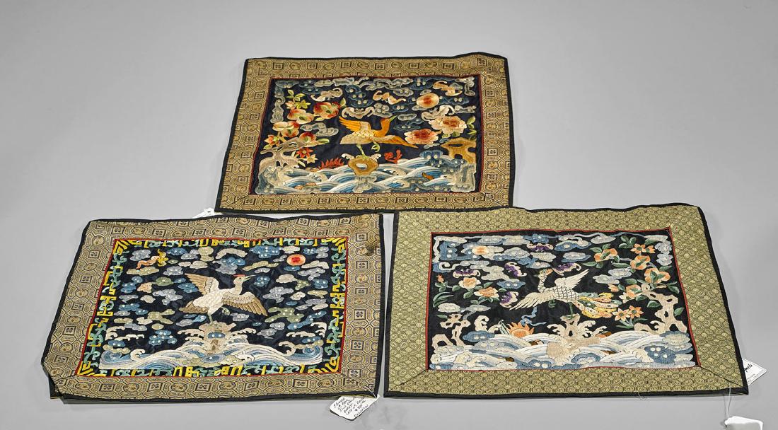 Three Antique Chinese Embroidered Silk Rank Badges