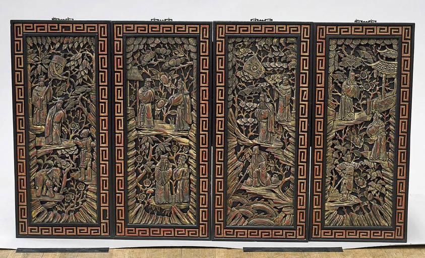 Four Chinese Carved Wood Panels