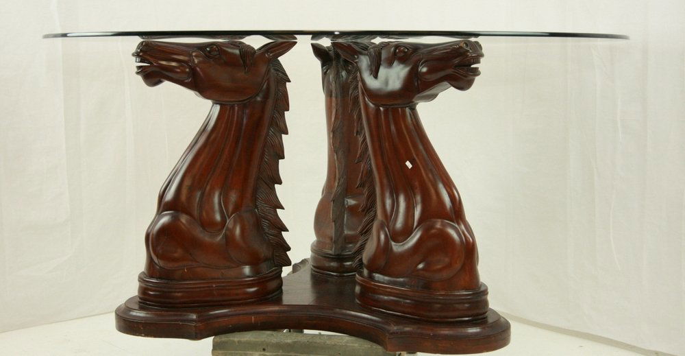 Modern Round Glass Table with Horse Head Base