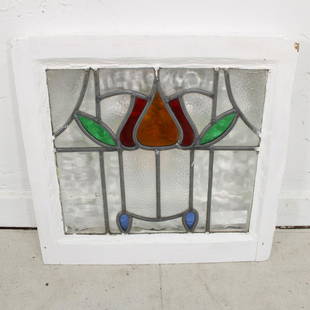 5 British Stained Glass Windows Red & Green Centers