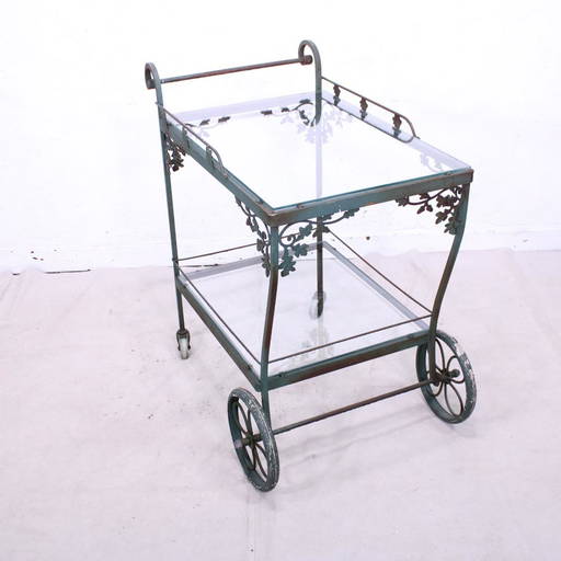 Green Wrought Iron 2 Tier Trolly