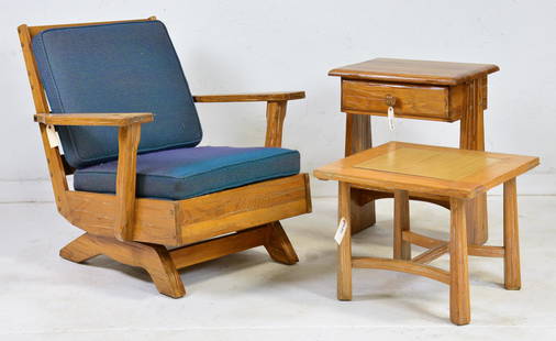2 Mid Century Modern Ranch Oak Chairs And A Stool