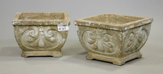 Pair Small Rectangular Cast Stone Planters
