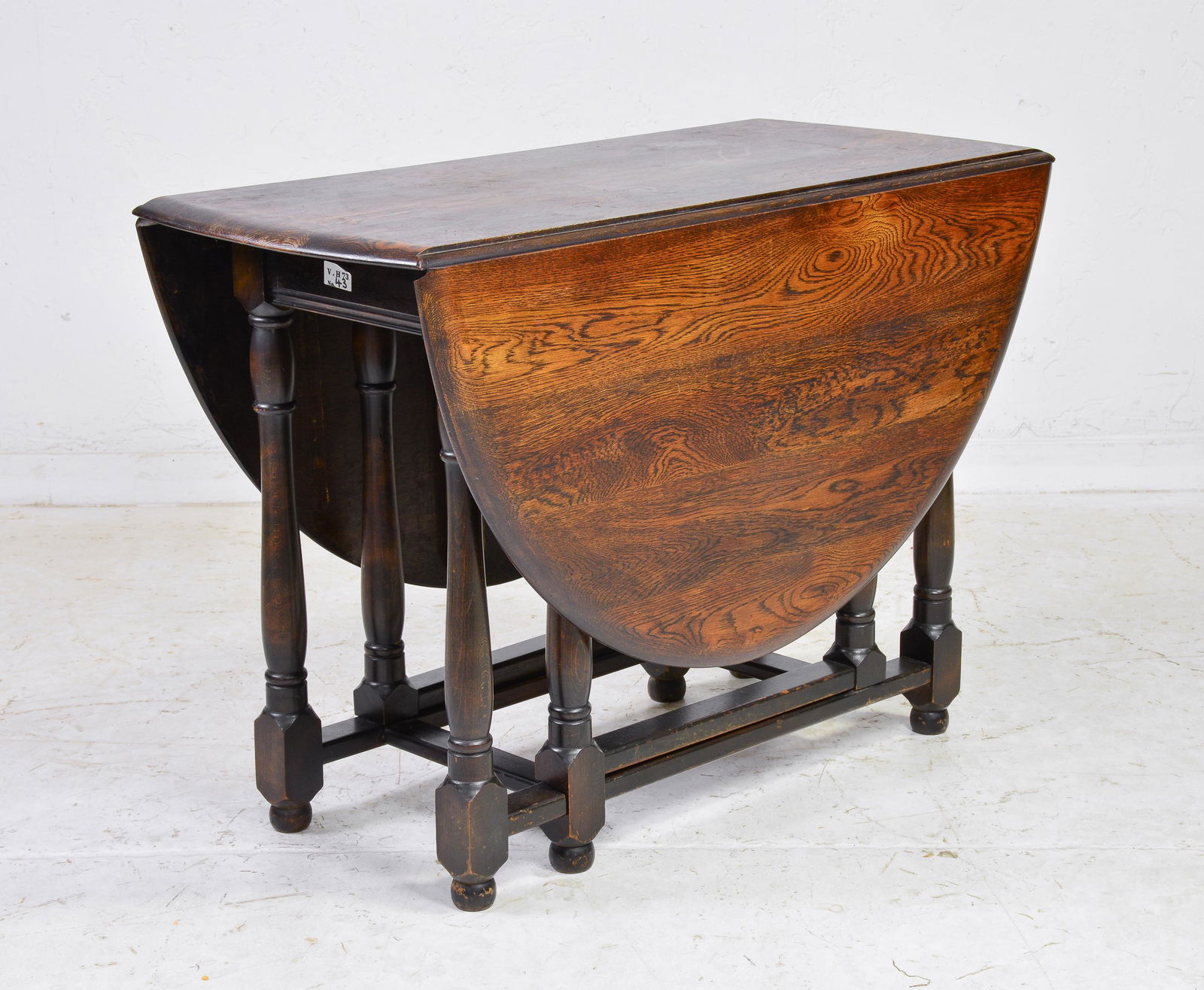 British Oak Drop Leaf Table With Turned Legs