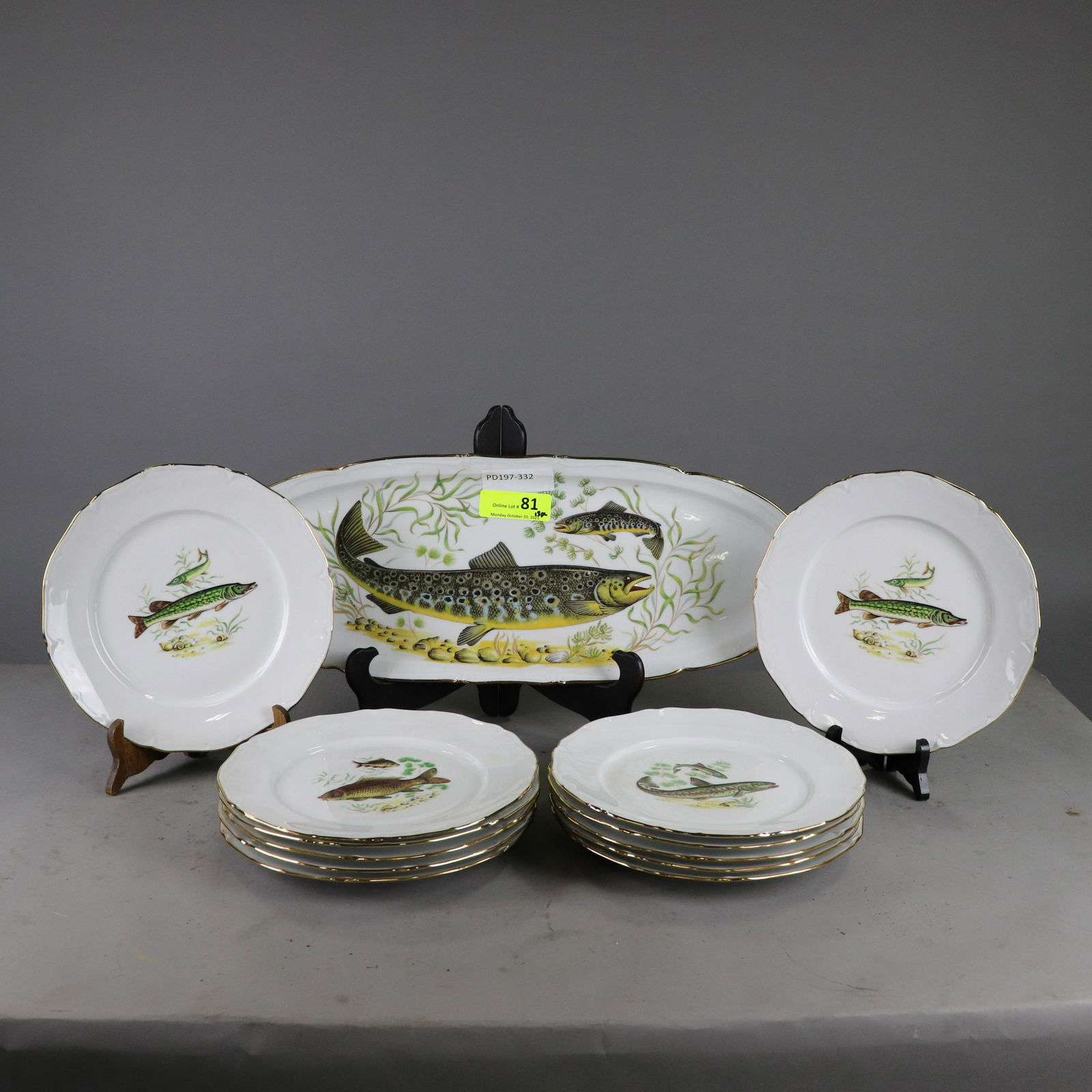French Fish Plate Set Platter & 12 Plates