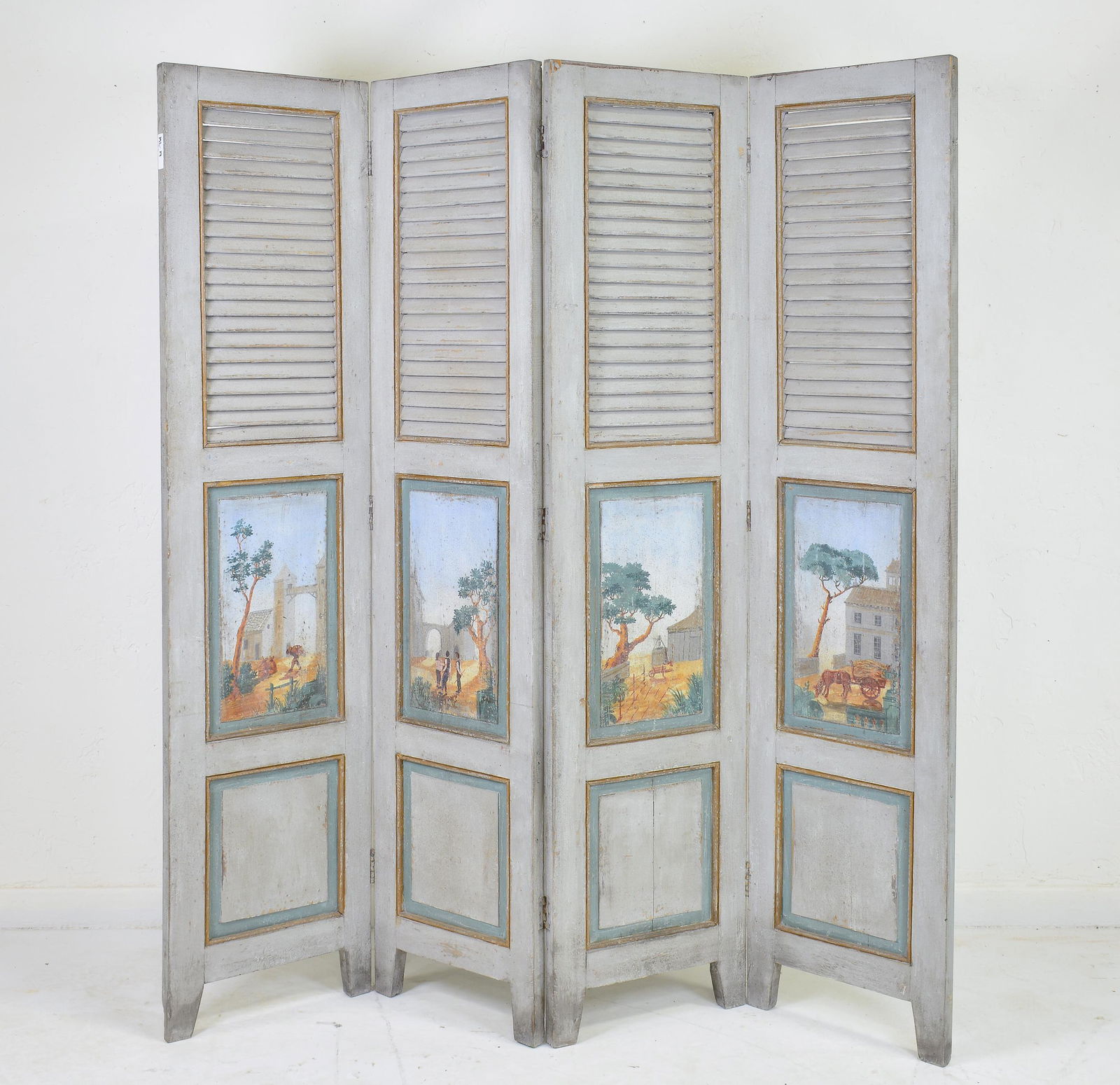 Painted Grey 4 Panel Shutter Screen