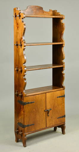 Spanish Style Walnut Open Bookshelf With Cabinet Base