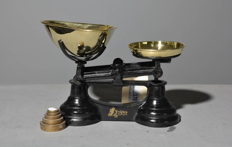 British Balance Scale With Brass Pans & Weights